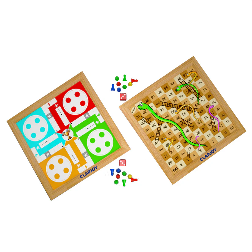 Wooden Classic 4 in 1 Board Game (Ludo & Chess |Snake Ladder & Tic Tac ...