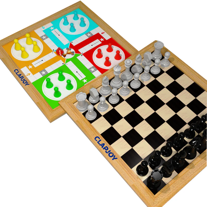 Wooden Classic 4 in 1 Board Game (Ludo & Chess |Snake Ladder & Tic Tac ...